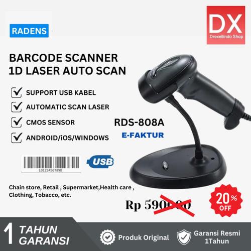 Jual Barcode Scanner Auto-Sensing Laser 1D Auto Scan RADENS RDS-808A ...