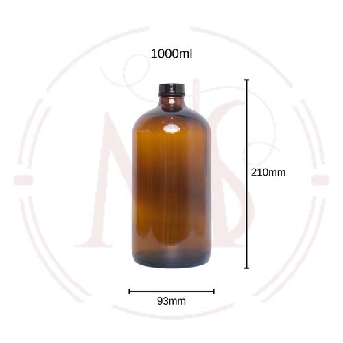 Jual Botol Kaca 1000ml | Boston Round Amber - Tutup Plastik Seal Hitam ...