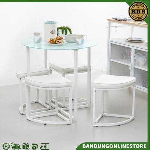 Jual Set Meja Makan Kaca Bulat Modern Minimalis Dengan 4 Bangku Putih ...