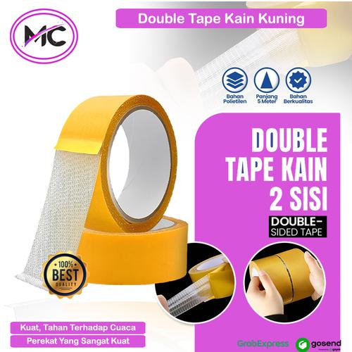 Jual Double Tape Kain Dua Sisi Lem Selotip Kuning 2 Sided Tape Serat ...