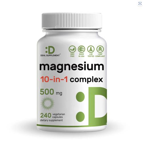 Jual Magnesium Complex 10 in 1 Supplement 500mg, 240 Veggie Capsules ...