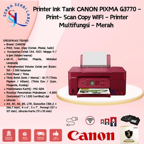 Jual Printer Ink Tank CANON PIXMA G3770 RED - Print Scan Copy - Printer ...