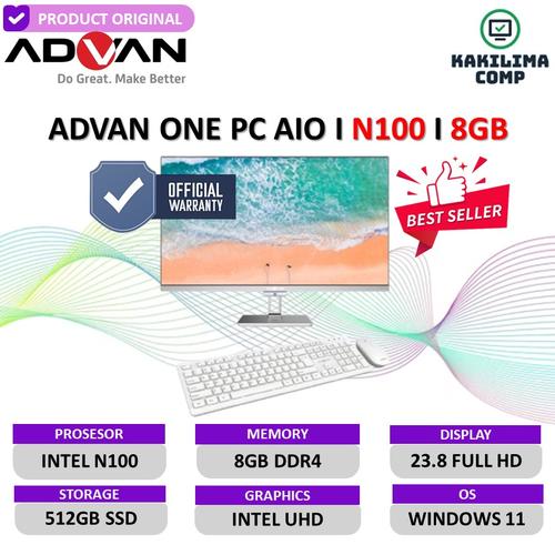Promo ADVAN ONE PC AIO intel N100 8GB 512GB SSD Windows 11 Layar 23.8 ...
