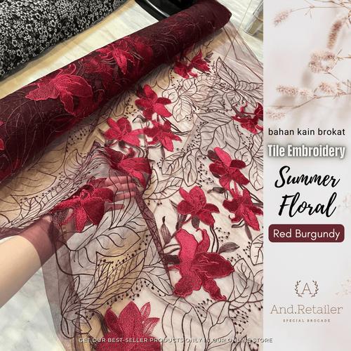 Promo Bahan Kain Kebaya Brokat Tile Embroidery Summer Floral 2 tone ...