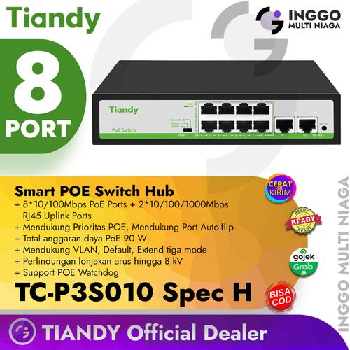 Jual Tiandy TC-P3S010-H 8+2 Gigabit Uplink Smart PoE Switch Hub 802.3 ...