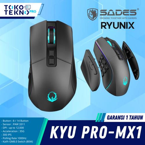 Promo Sades Ryunix KYU Pro MX1 / MX-1 Mouse Gaming Wireless Bluetooth MMO MOBA 3in1 Tri Mode ...