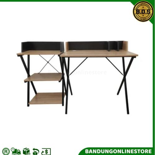 Jual Set Meja Kantor Minimalis Dengan Rak Cokelat Maple Selma Meja ...