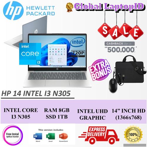 Jual PROMO Laptop Pelajar HP 14 Intel Core i3 N305 RAM 16GB 1TB SSD 14 ...