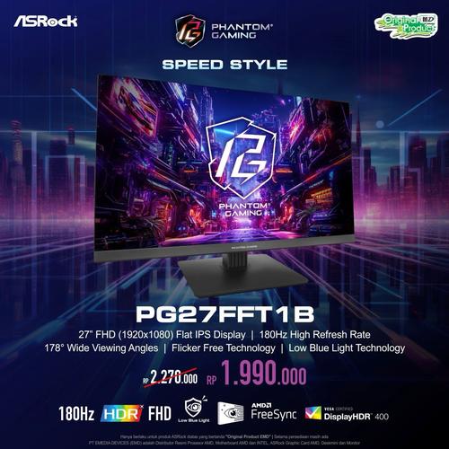 Jual ASRock PHANTOM GAMING PG27FFT1B 27" FHD IPS 180Hz AMD Freesync ...