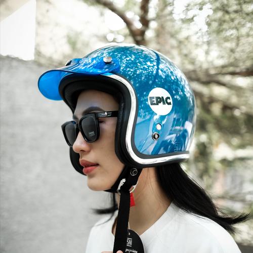 Jual Epic Veil Helmet Open Face Basic Blue Glossy List Chrome Helm Half ...