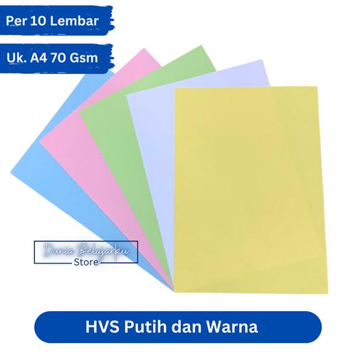 Jual Kertas HVS Warna A4 70Gsm Putih Pink Hijau Biru Kuning [10 lembar ...