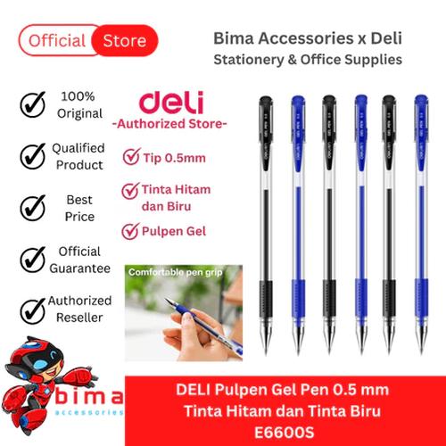 Promo DELI Pulpen Gel Pen 0.5 mm Tinta Hitam dan Tinta Biru E6600S ...