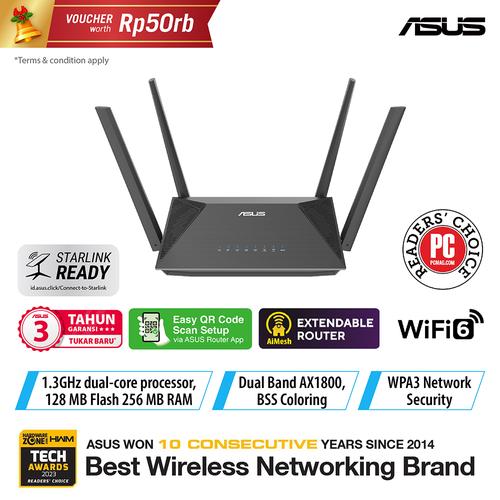 Promo ASUS RT-AX52 Dual Band WiFi 6 AX1800 Extendable Router with ...