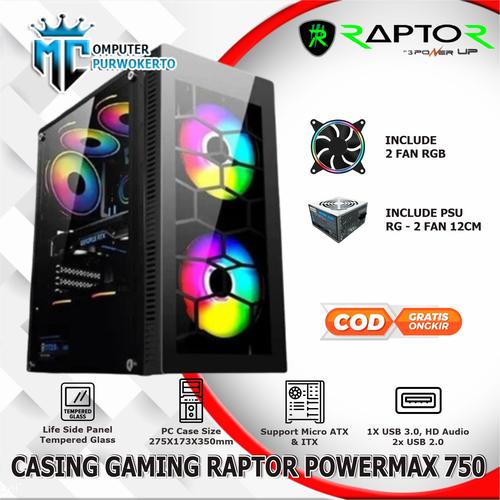Promo Casing PC / PC Case Gaming Raptor Powermax 750 Include PSU dan 2 ...