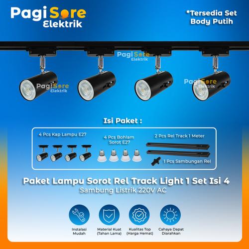 Jual Paket Lampu Rell Track 1 Set isi 4 Spotlight LED Sorot Rel 2 Meter ...