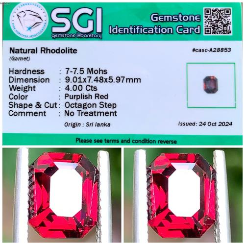 Promo Natural Rhodolite Garnet 4.00 cts. LOUPE CLEAN, FULL LUSTER, NICE ...