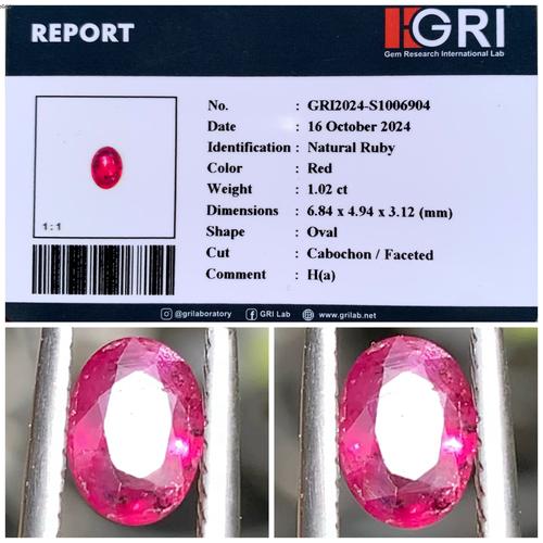 Jual Natural Ruby Heat-a 1.02 cts. CLEAN, FULL LUSTER, TOP COLOR ...