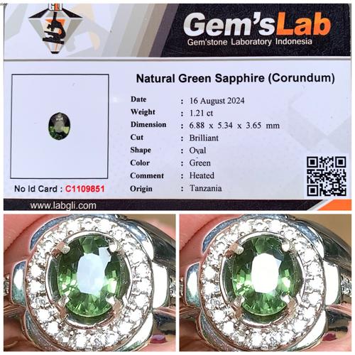 Promo Natural Green Sapphire 1.21 cts. CLEAN, FULL LUSTER, TOP COLOR ...