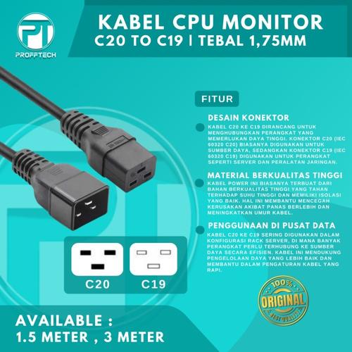 Jual Kabel CPU Monitor C20 to C19 3M Ketebalan 1.75mm, Original ...