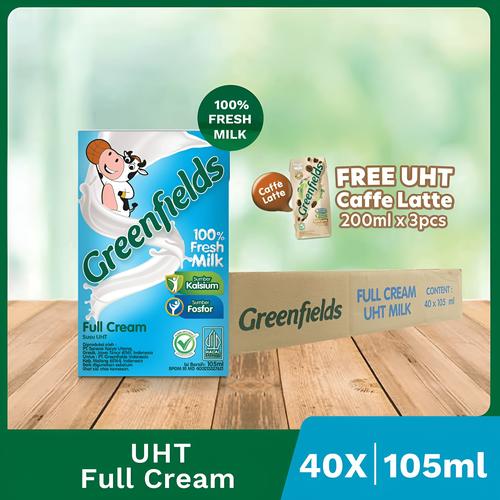 Promo [LEBIH HEMAT] Susu Greenfields UHT Full Cream 105ml x 1 Karton FREE UHT Caffe Latte 200ml ...