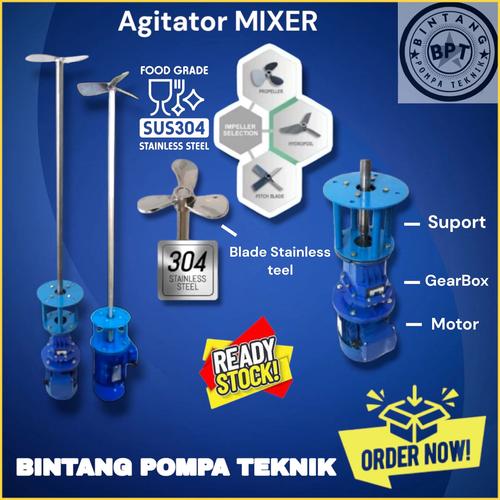 Jual Agitator Mixer Kimia SS304 0.25KW 0.37HP 2710RPM 3 Phase 2 Pole ...