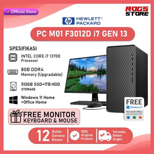 Promo HP PC DESKTOP M01 F3012D CORE I7 13700 16GB 512GB+1TB HDD W11+OHS 21.5" +FREE MONITOR V22 ...