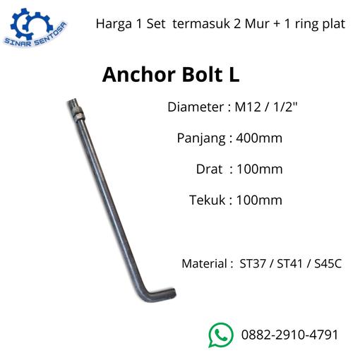 Jual Anchor Bolt L / Angkur L 1/2" / M12 x 400 mm (ST37 / ST41 / S45C ...