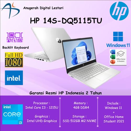 Promo HP 14S DQ5115TU - I3 1215U 8GB/4GB 512SSD 14"FHD W11 OHS RESMI ...