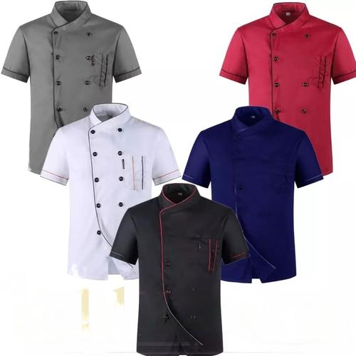 Promo baju chef seragam koki kemeja chef lengan pendek unisex pria wanita - Abu-abu, XL - Kab ...