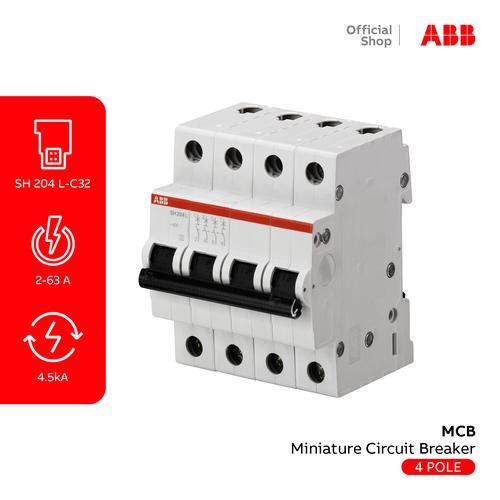 Jual ABB MCB Miniature Circuit Breaker SH204L-C32 4 Pole 32A 4.5kA ...