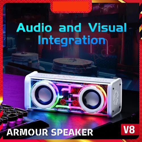 Jual Speaker speker Bluetooth Wireless V8 ARMOUR Double Subwoofer Bass RGB LED Light - Hitam ...