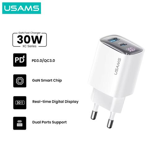 Promo USAMS XC Series Adapter Fast Charger GaN A+C 30W Digital Display ...