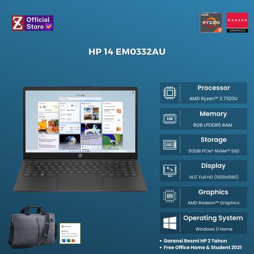 Promo Laptop HP 14 EM0332AU AMD Ryzen 3-7320U 8GB/512GB SSD 14'' Full ...