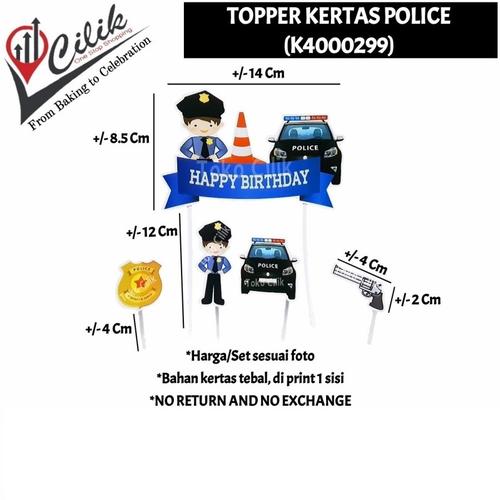 Jual topper+tusukan+kertas+polisi+police+dekor+cake+kue+hbd+bento+agar ...