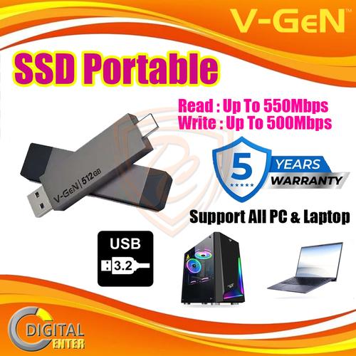 Jual SSD V-Gen Portable 512GB External USB 3.2 Type-C Storage 5 Tahun ...