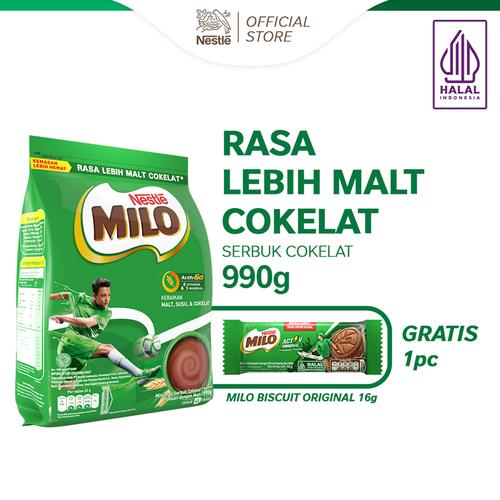 Promo MILO ACTIV-GO Pouch Susu Bubuk Coklat 990g Gratis MILO Biscuit ...