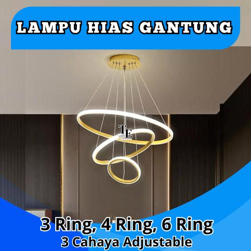 Promo Lampu gantung cincin LED 3 ring LED lingkar 60W / ringlight hias ...