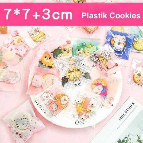 Jual ISI 100 LEMBAR PLASTIK COOKIES 7X7CM DENGAN SEAL PEREKAT PLASTIK ...