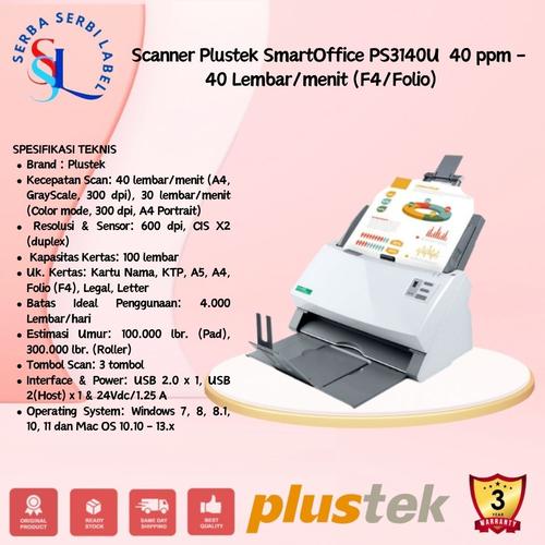 Jual Scanner Plustek SmartOffice PS3140U 40 ppm- 40 Lembar/menit (F4 ...