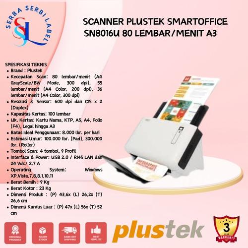 Jual SCANNER PLUSTEK SMARTOFFICE SN8016U 80 LEMBAR/MENIT A3 - Jakarta ...