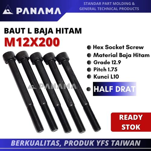 Jual Baut L M12x200 Baut L Baja Hitam 12.9 M12 x 200 Half Drat YFS ...