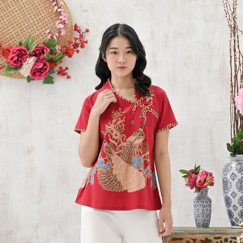 Jual Atasan Cheongsam Batik Merah CNY / Baju Congsam Qipao Sincia Katun ...