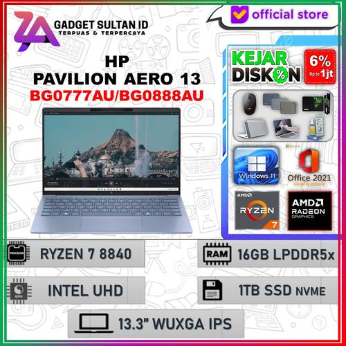 Promo hp pavilion aero 13 Ryzen 7-8840 16GB 1TB Windows 11 + office 13. ...