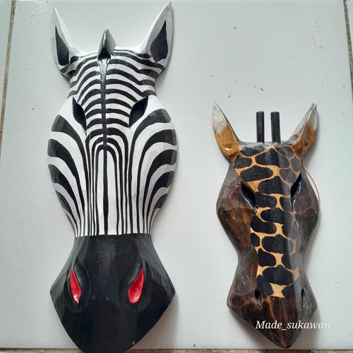 Jual Hiasan dinding kepala Zebra Jerapah 20cm 30cm kerajinan ukiran ...
