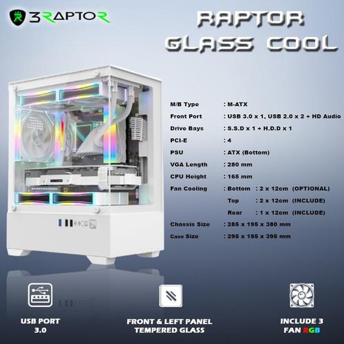 Jual Casing Gaming Raptor Glass Flow Cool Series White M-ATX / ITX ...