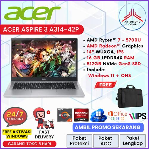 Promo ACER Aspire 3 Slim A314-42P Ryzen 7 5700 16gb 512gb Win11 +OHS 14" WUXGA IPS - Unit Set ...