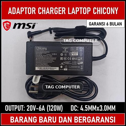 Jual ADAPTOR CHARGER ORIGINAL MSI GF63 THIN 20V 6A DC. 4.5×3.0MM 120W ...