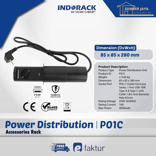 Jual INDORACK Colokan Tanam Meja Power Socket P01C - PDU 1 Outlet ...