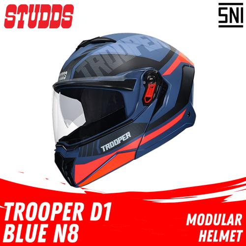 Jual STUDDS TROOPER D1 BLUE N8 GLOSSY HELM MODULAR FLIP UP DOUBLE VISOR ...