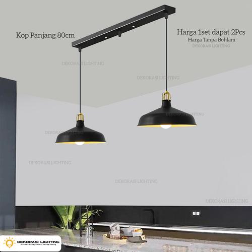 Jual Lampu gantung meja makan island panjang fiting gold kuningan kop panjang kap industrial ...